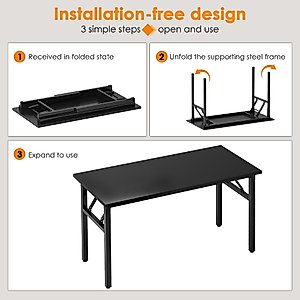 Need Computer Desk Office Desk 47 inches Folding Table with BIFMA Certification Computer Table Workstation No Install Needed, Black Brown