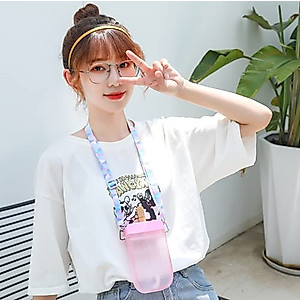 YunQin 300ml Cute Straw Cup New Plastic Popsicle Shape Water Bottle BPA Free Transparent Juice Drinking Cup Suitable for Adult Girls (Pink)