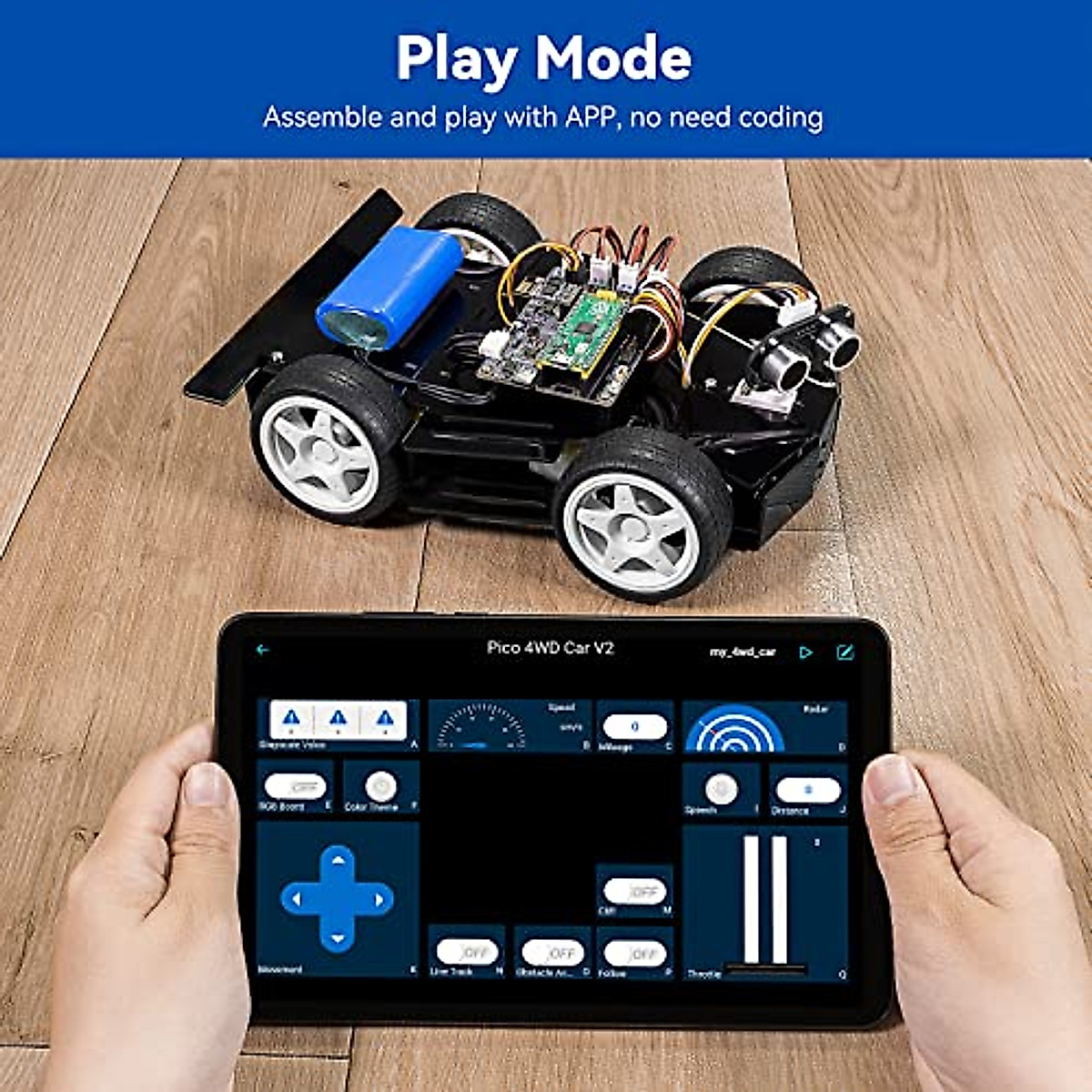 SunFounder Robot Car Kit for Raspberry Pi Pico, Open Source, MicroPython, App Control, RGB LED, Electronic DIY Robot Kit for Teens and Adults (Battery Included)