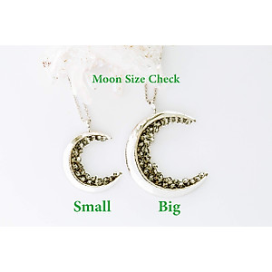 ONDAISY Rhodium Plated Black Cz Gypsy Planet Small Half Crescent Sailor Luna Moon Pendant Charm 18inch Chain Necklace