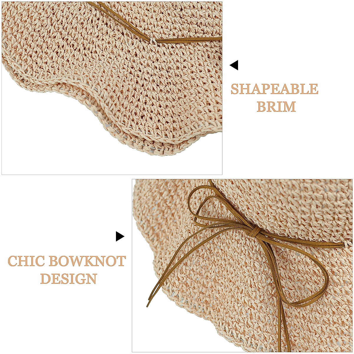 Women Sun Hat Wide Brim Floppy Beach Hat Crochet Straw Hat Breathable UV UPF 50+ Summer Hat Foldable Packable Travel Outdoor Cap Pink