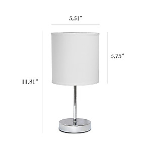 Simple Designs LT2007-WHT Chrome Mini Basic Table Lamp with Fabric Shade, White