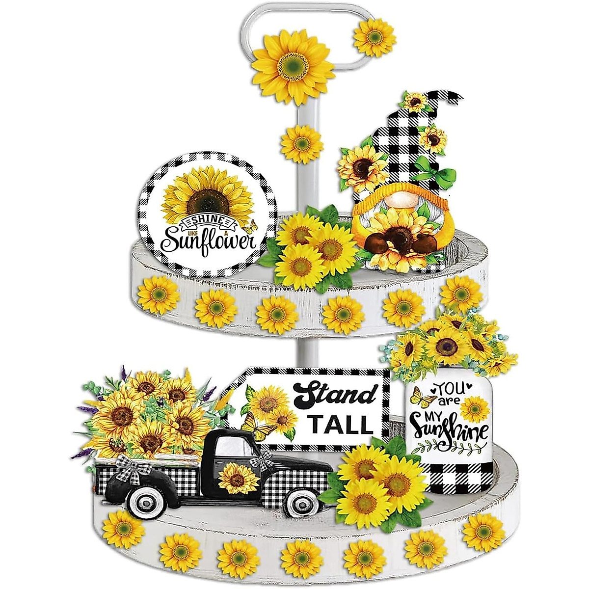 Spring Sunflower Tiered Tray Decor Set Farmhouse Tiered Tray Decor Sunshine Wood Sign Sunflower Kitchen Decor for Home Table Shelf