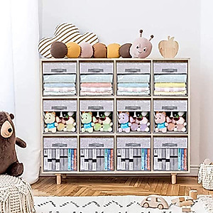 DIMJ Cube Storage Bins, 3 Packs Clear Window Fabric Storage Bin Organizer for Closet Shelves Home Storage Cubes Organizer with Handles