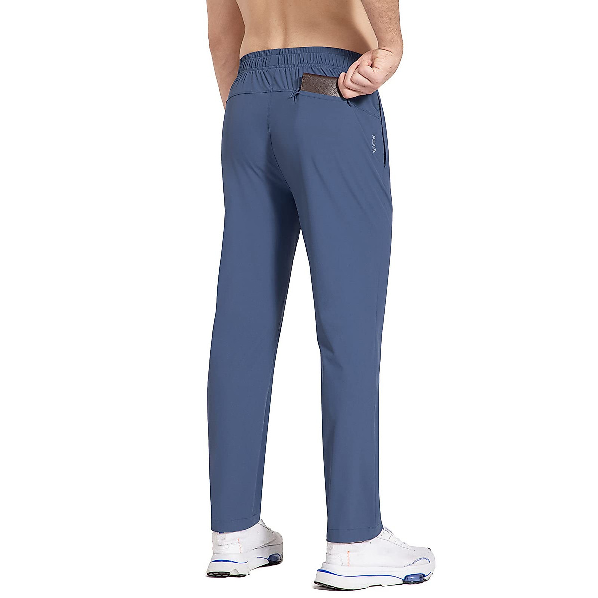 BALEAF Men's Workout Athletic Pants Elastic Waist Lightweight Running Golf Pants with Zipper Pockets Blue M