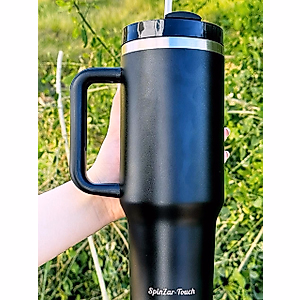 40 oz Tumbler with Handle and Straw, Black Insulated Travel Mug Iced Coffee Cup, Reusable Stainless Steel Insulated Water Bottle, Keeps Drinks Cold for 24 Hours, Dishwasher Safe, BPA Free, Large