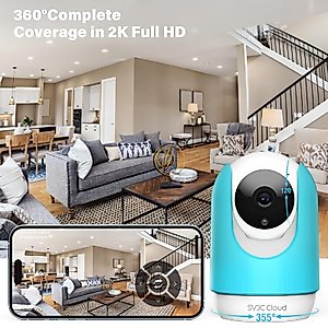 SV3C Indoor Security Camera 2K Pan/Tilt Wireless WiFi Pet Camera Temp & Humidity Cry Noise and Motion Detection, Two Way Audio 2.4G Baby Monitor IR Night Vision Compatible with Alexa