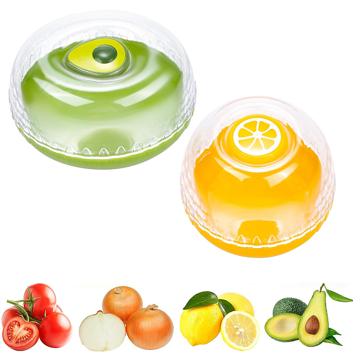LINXIU Vegetable and Fruit Storage Containers for Fridge Reusable Lemon Holder Organizer Avocado Shaped Storage Food Saver Keepers 2 Pack