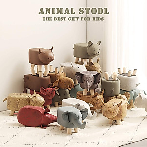 EKUEE Footstool Kids Learning Stool Calf Dinosaur Stool Elephant Hippo Bench Shoes Bench Stool Children Cartoon Stool Solid Wood Animal Stool Toy Doll?Kids (Gray Elephant)