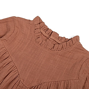 USKIDKK Toddler Girl Dress Long Sleeve Linen Cotton Dress Casual Fall Dresses Clothes (Lotus pink,3-4T)