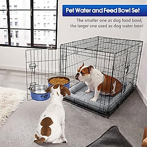 OFFKITSLY 2 Pack Stainless Steel Dog Crate Water Bowls, No Spill, Anti-Tipping, Hygienic, Easy to Clean, Cute Pattern, Perfect Size