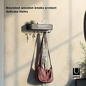Umbra Estique Wall Organizer and Storage with Hooks, Black/Walnut