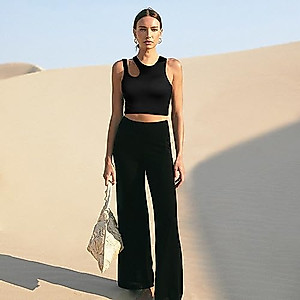 Relety Women's Crop Tops Seamless Ribbed Tank Tops Cut Out Halter Neck Racerback Sleeveless Yoga Workout Summer Tops for Women Black XS/S