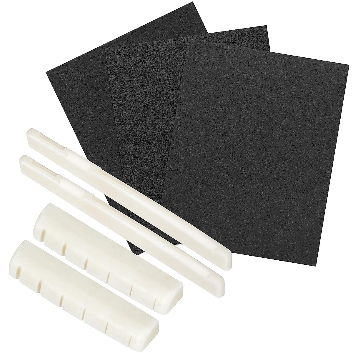 Blisstime 2 Sets (4pcs) 6 String Acoustic Guitar Bone Bridge Saddle and Nut Made of Real Bone with 3 Sand Paper