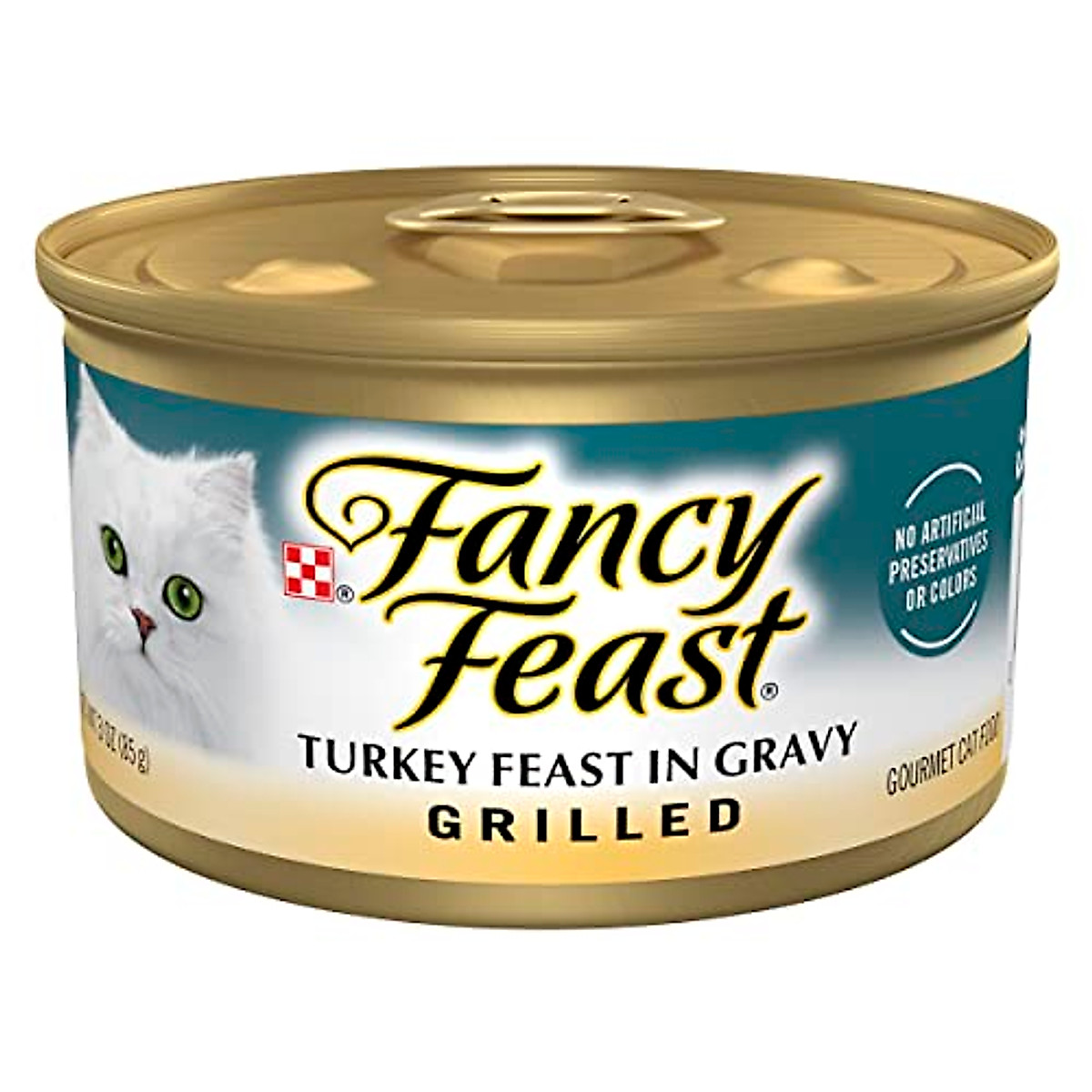 PURINA Fancy Feast Grilled Wet Cat Food, Grilled Turkey Feast in Gravy, Wet Cat Food with No Artificial Preservatives or Colors, 3 Ounce Can (Pack of 12)