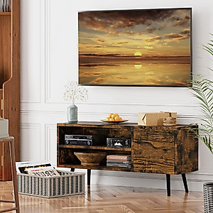 Vongrasig TV Stand for 55 Inch TV, Entertainment Center, Media Console Table with Open Shelves and Storage Drawer for Bedroom, Living Room, Wood Modern Farmhouse Television Stands, Rustic Brown