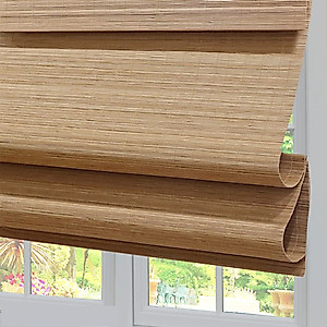 LANTIME Wood Window Roman Shades, Lined Blackout Bamboo Roman Shades Blinds, Easy Installation for Home and Garden, Pattern 6