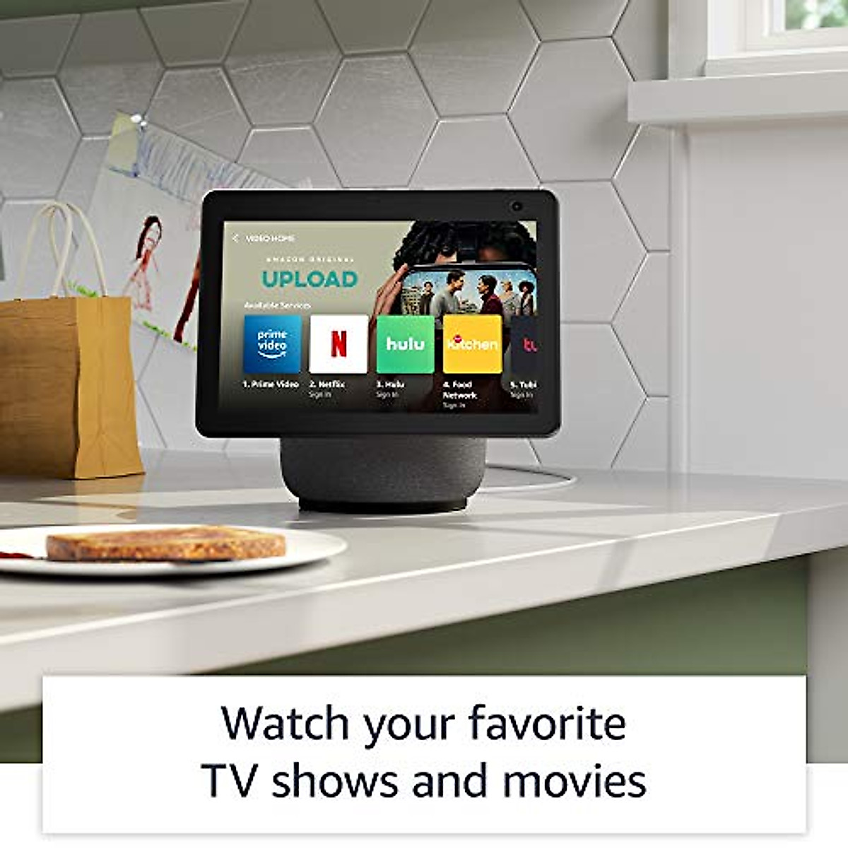 Echo Show 10 (3rd Gen) | Glacier White with Blink Mini Indoor Smart Security Camera, 1080 HD with Motion Detection