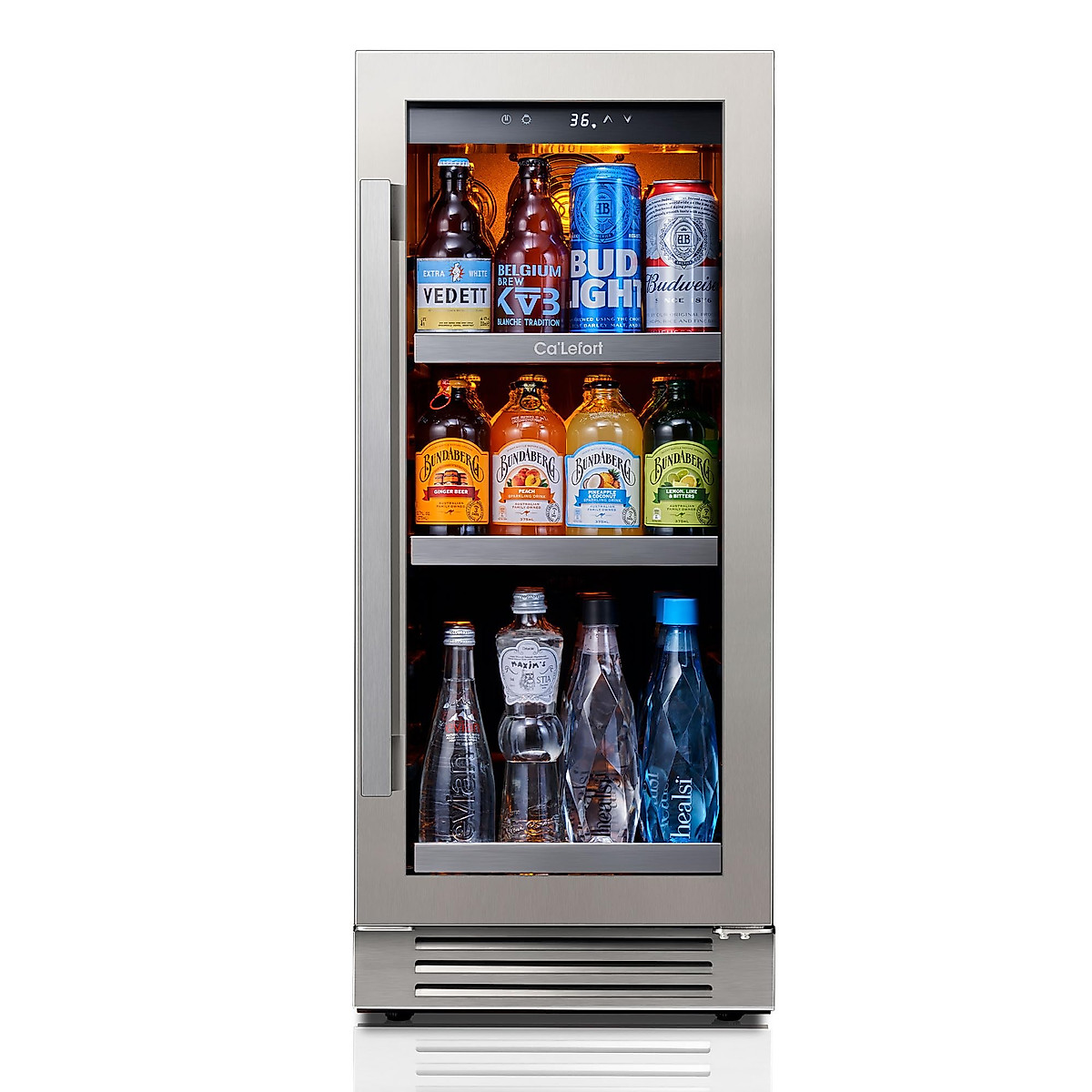 Ca'Lefort 15 Inch Beverage Refrigerator, 100 Can Beverage Fridge 34°F -54°F, Drink Fridge Glass Door 3 LED Drink Fridge Built in or Freestanding for Home/Kitchen(3.0 cu.ft)