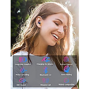 GPEESTRAC True Wireless Earbuds, Bluetooth 5.0 Headphone, in-Ear Button Control Hi-Fi Stereo Sound IPX5 Waterproof, Built-in Mic Earphones Gift for Work Sport Gym Travel Running