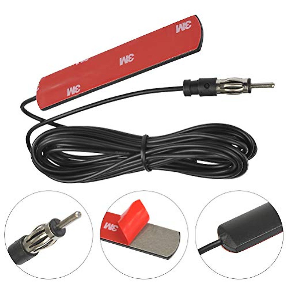 QLOUNI Car Antenna Car Stereo FM Radio Antenna - Car Adhesive Mount Hidden Patch Antenna with 5.5 Yard SMA Antenna Connector Cable - for Vehicle Truck SUV Car