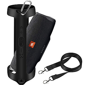 Silicone Case Cover for JBL Charge 4 Portable Waterproof Wireless Bluetooth Speaker, Travel Gel Soft Skin,Waterproof Rubber Carrying Pouch with Strap(Black)