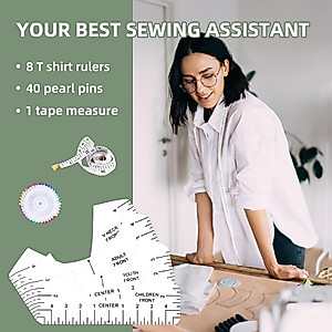 MFJUNS 10 PCS T-Shirt Ruler Guide - Tshirt Measurement Tools for Children Youth Adult, V-Neck/Round PVC Rule Rulers Designs Heat Press Accessories for Vinyl Alignment, Heat Press