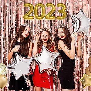 6 Pack Rose Gold Foil Fringe Curtains Party Backdrop, 3.28 x 8.2 ft Metallic Foil Tinsel Fringe Backdrop Door Fringe for Photo Wedding Birthday Bridal Showers Graduation Theme Party Decorations