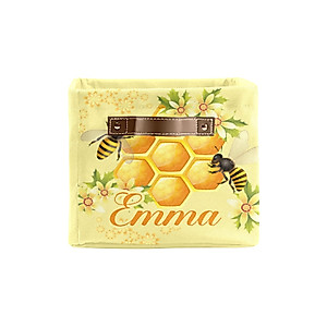 Deven Bee and Honey Personalized Large Storage Baskets for Organizing Shelves with Handle,Closet Decorative Storage Bins for Bathroom,Nursery,Home 4 Pack