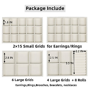 Set of 4 Stackable Jewelry Trays Organizer, Velvet Earring Organizer, Jewelry Organizer Showcase Display Drawer Organizer Storage, Earring Holder Necklace Bracelet Ring Accessary Organizers (Beige)