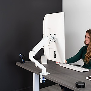 VIVO Articulating Single 17 to 27 inch Pneumatic Spring Arm Clamp-on Desk Mount Stand | Fits 1 Monitor Screen with Max VESA 100x100, White (STAND-V101OW)