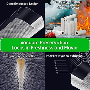 L'ELEF MISTICO Vacuum Sealer Bags for Food, 11''X20' (3 Rolls) BPA Free Food Saver Bags for Sealer, Customized Size Vacuum Storage Bags for Sous Vide or Meal Prep