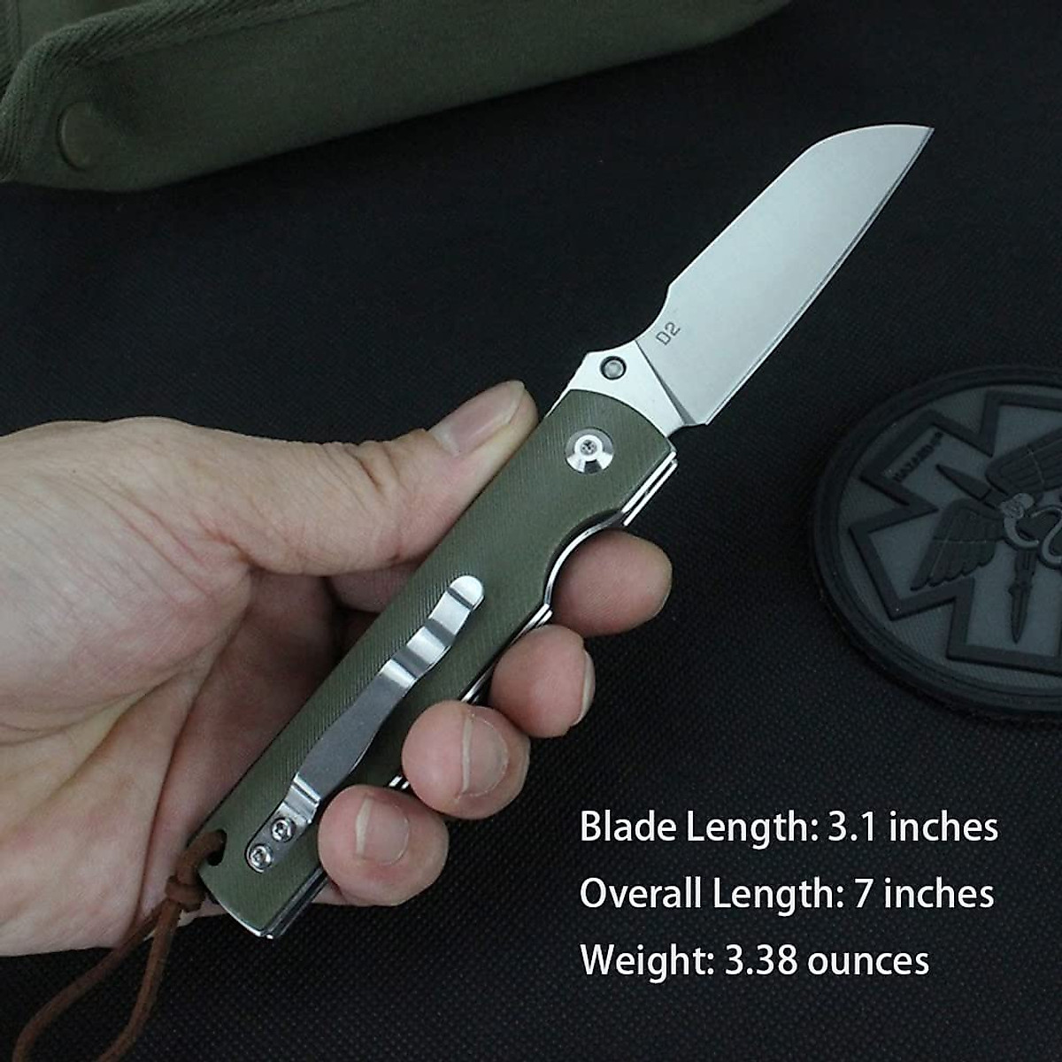 Tunafire Folding Pocket Knife,3 Inch D2 Blade G10 Handle with Thumb Stud Opener-Everyday Carry,Outdoor Use
