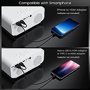 HONPOW Projector, Native 1080P Full HD Bluetooth Projector, 11000 Lumens Mini Portable Outdoor Indoor Movie Projector Compatible with Laptop, Smartphone, TV Stick, Xbox, PS5