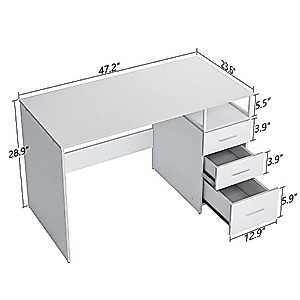 CubiCubi Computer Desk with Drawers, 47 Inch Home Office Desk, Study Writing Table, Modern Office Desk, White