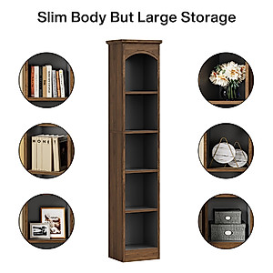 Tribesigns 70.9-Inch Tall Narrow Bookcase, 5-Tier Cube Bookshelf with Storage, Modern Slim Corner Display Shelves for Home Office, Living Room, Walnut Brown