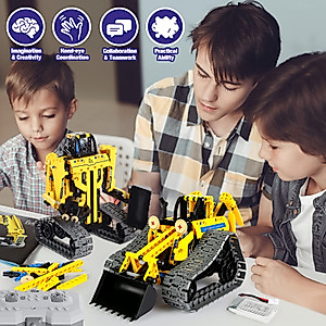 LECPOP 5 in 1 Building Toys STEM Robotics Kit, 430 PCS Blocks RC Robot Erector Sets, APP & Remote Control Excavator Science Kits for Kids Age 6 7 8 9 10 11 12-14, DIY Educational Gift for Boys & Girls