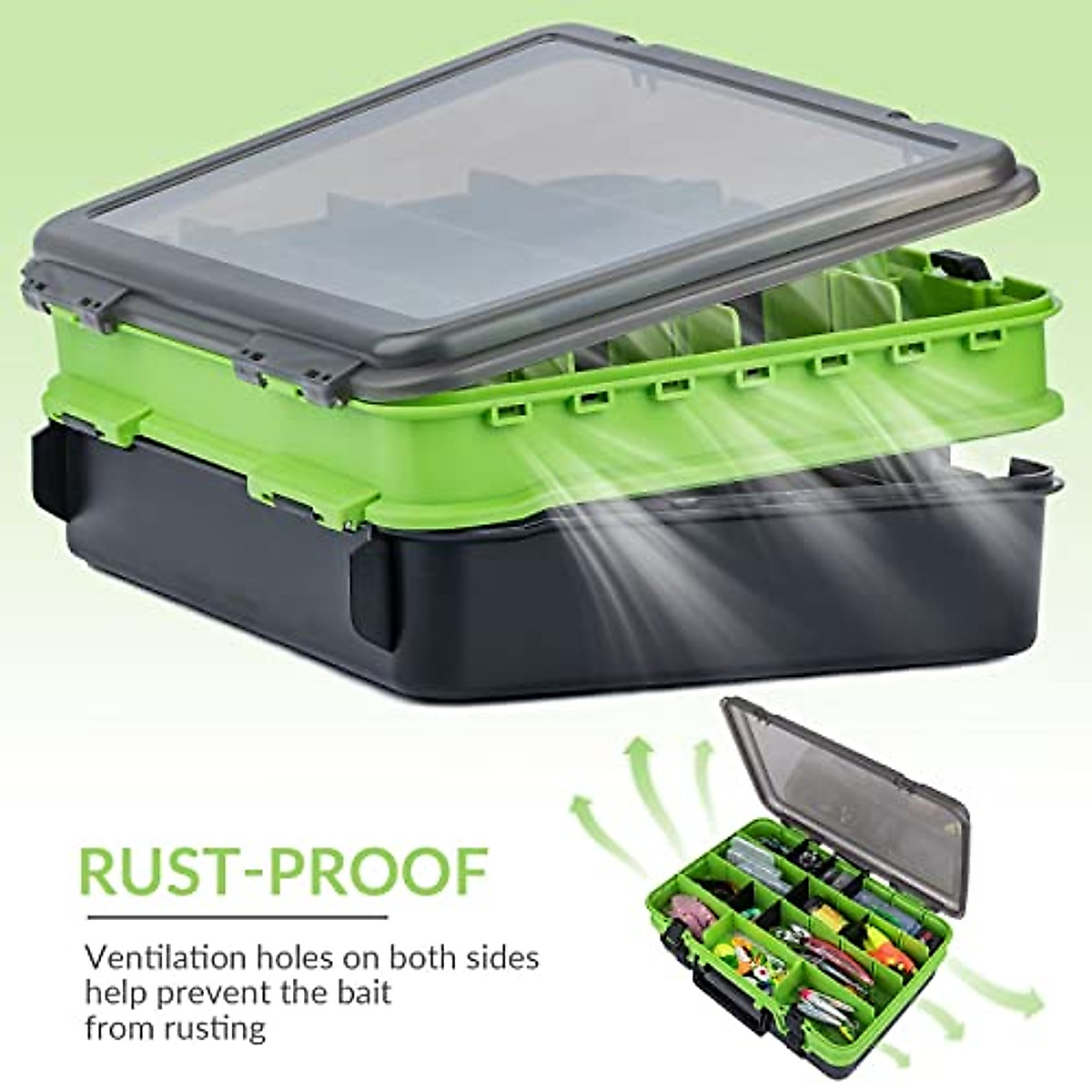 THKFISH Fishing Tackle Box Organizer Double Layer Tackle Storage Fishing Boxes Outdoor Box with Adjustable Dividers 14.96 * 10.23 * 4.5in Yellow