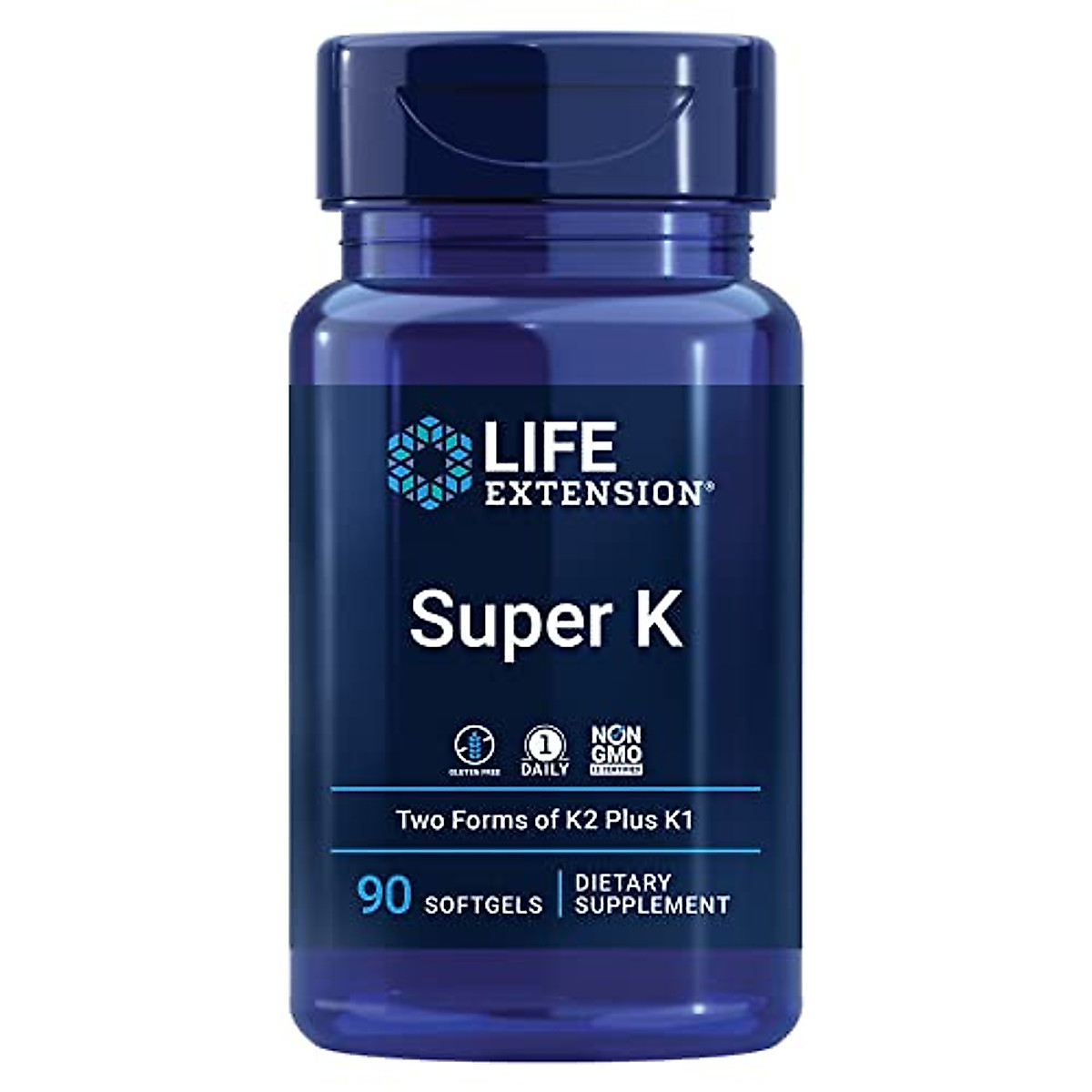 Life Extension Super K – Vitamin K1 and Two Forms of K2 for Bone, Heart, and Arterial Health - Gluten-Free, Once Daily, Non-GMO - 90 Count (Pack of 1)