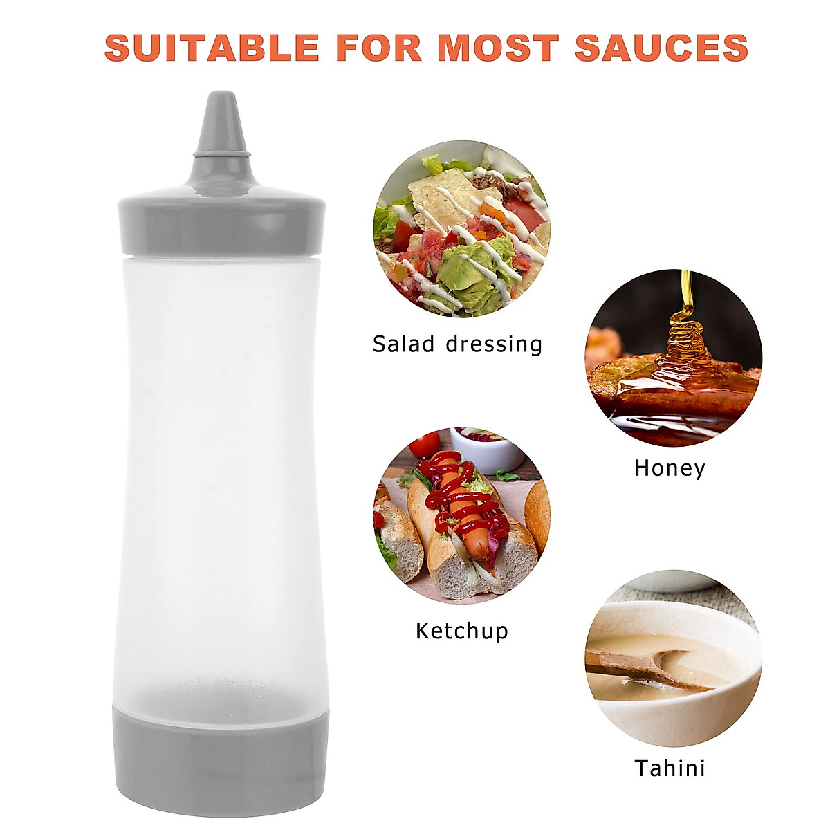 UPKOCH 3PCS Plastic Squeeze Squirt Condiment Bottles Ketchup Bottle Mustard Sauce Containers for Kitchen Condiment (Grey)