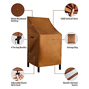 RosieLily High Back Patio Chair Covers Waterproof Heavy Duty Stackable Outdoor Bar Stool Cover Brown Patio Furniture Covers Outside Lounge Deep Seat Covers, Lawn Chair Covers, High Back, 1 Pack-Brown