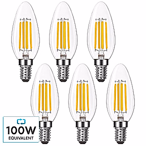 LUXRITE Candelabra LED Light Bulbs 100 Watt Equivalent, 800 Lumens, 3000K Soft White, 7W, B11 Dimmable Chandelier Light Bulbs, Damp Rated, Clear Glass, Torpedo Shape, UL Listed, E12 Base (6 Pack)