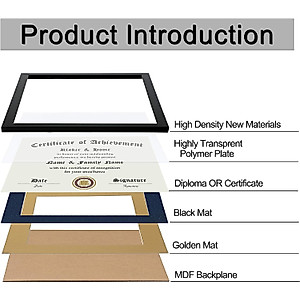 ELSKER&HOME 8.5x11 Certificate Frame with Blue Mat- Classic Black Color Frame - Displays Diploma 8.5x11 Inch with Mat - 11x14 Inch Without Mat - For Document/Photo(Double Mat Blue with Gold Rim)