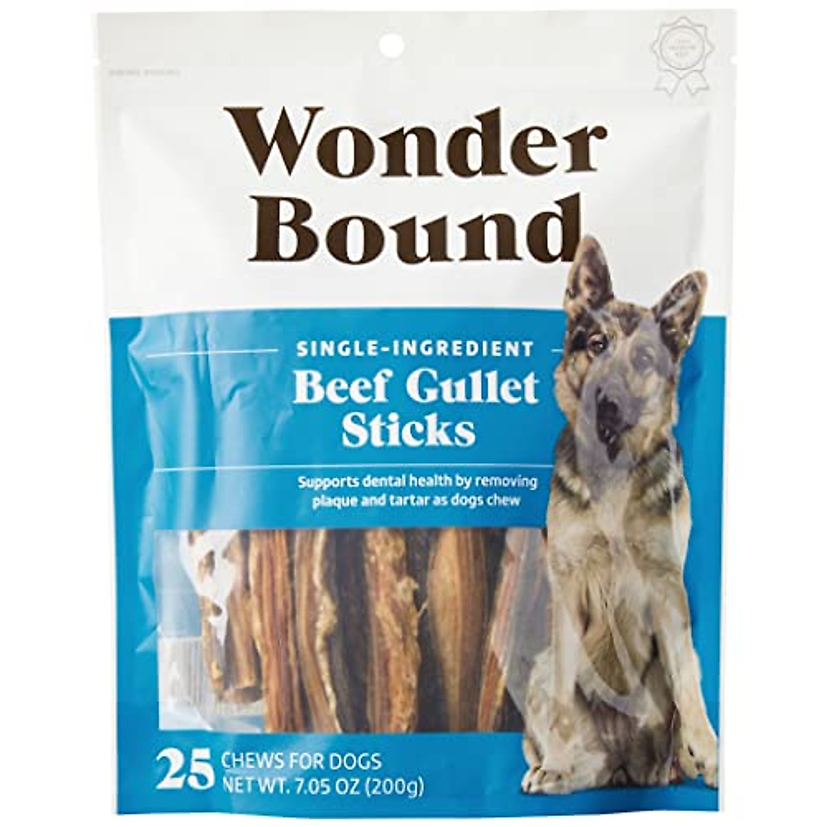 Amazon Brand - Wonder Bound Beef Gullet Sticks Dog Treats, 5-6 Inch, Pack of 25, Highly Digestible, Minimally Processed, 7.05 Ounce, 25 Count (Pack of 1)