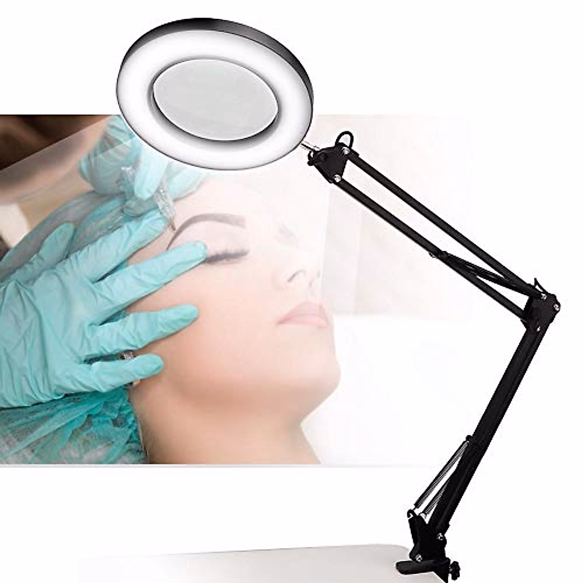 ZJchao Magnifier Lamp, 12w USB Clip on Table Lamp Foldable 5X Magnifying Glass LED Eye Caring Lamp for Reading Working Jewelry Makers Skincare Beauty(Black)