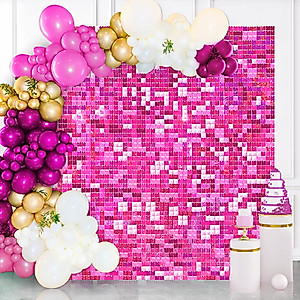 Shimmer Wall Backdrop Hot Pink Shimmer Wall Panels Valentines Backdrop Glitter Photo Background Sequin Backdrop for Birthday Anniversary Wedding Engagement Decoration,Pack of 24
