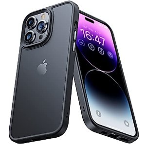 ANNGELAS Shockproof Case for iPhone 14 Pro Max Case【Translucent&Silky Touch&Sensitive Aluminum Buttons】 Anti-Fingerprint Anti-Scratch for iPhone Pro Max 14 Case for Women Men (Black)
