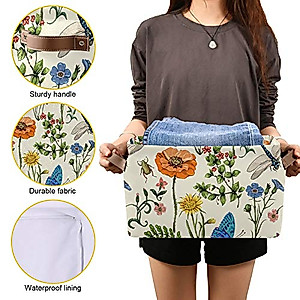 susiyo Large Foldable Storage Bin Beautiful Floral Fabric Storage Baskets Collapsible Decorative Baskets Organizing Basket Bin with PU Handles for Shelves Home Closet Bedroom Living Room-1Pack