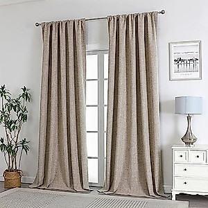 Joydeco Natural Linen Curtains 84 inch Length 2 Panels Set Burg 100% Blackout Long Drapes for Bedroom Living Room Black Out Darkening Curtain Thermal Insulated Back tab Rod Pocket(52x84 inch,Linen)