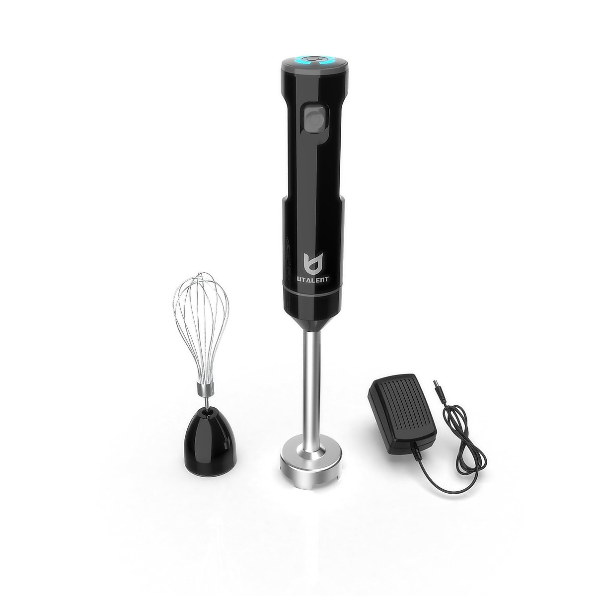 Cordless Hand Blender, UTALENT Variable Speed Immersion Blender handheld Rechargeable, with Fast Charger, Egg Whisk, for Smoothies, Milkshakes, Hummus and Soups – Black